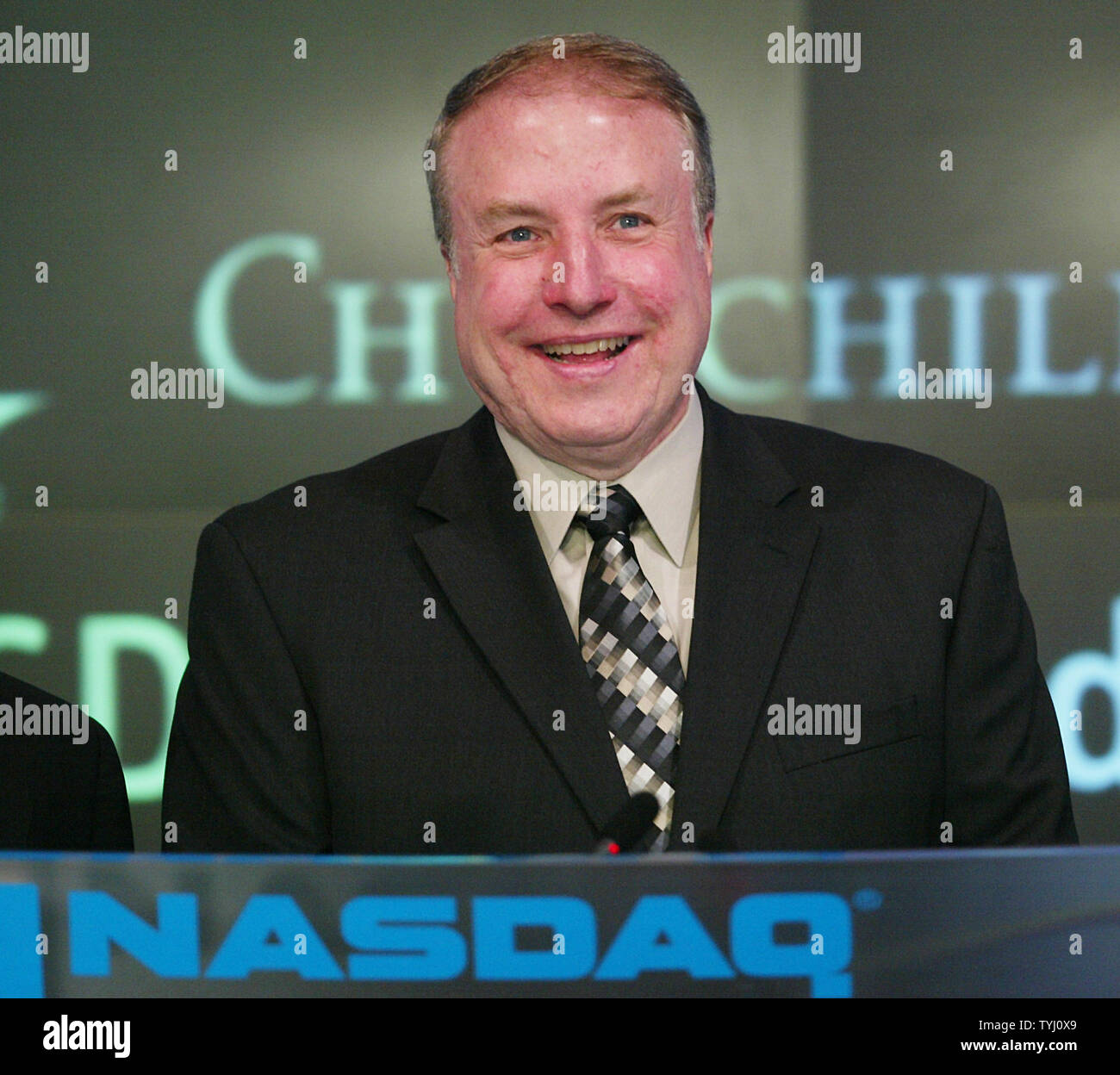 Robert Evans, Chief Executive Officer of Churchill Downs, Inc. takes part in the opening bell ...