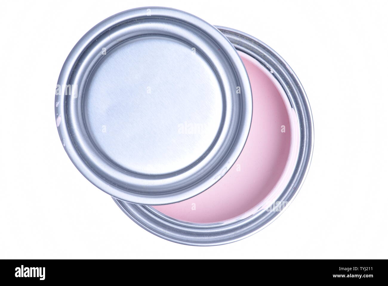 Pink paint can directly above isolated on white background Stock Photo ...