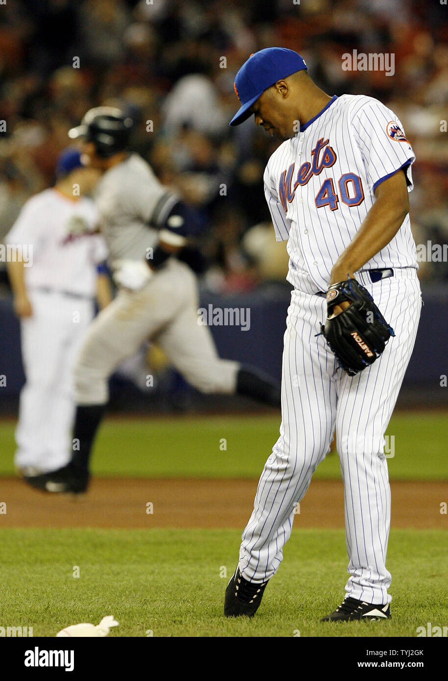 New York Mets Ambiorix Burgos reacts while New York Yankees Alex ...