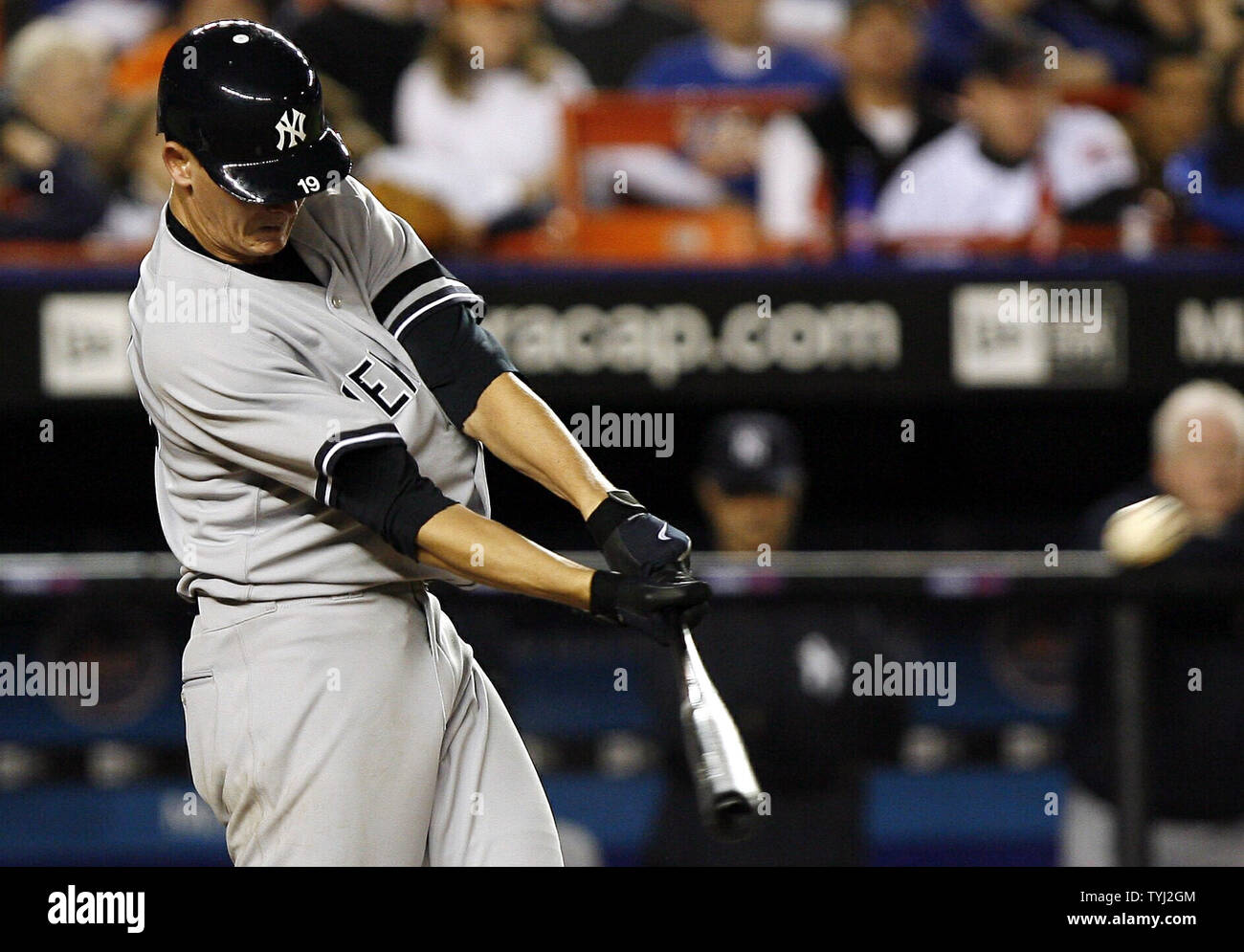 New York Yankees Tyler Clippard hits a double against the New York Mets ...