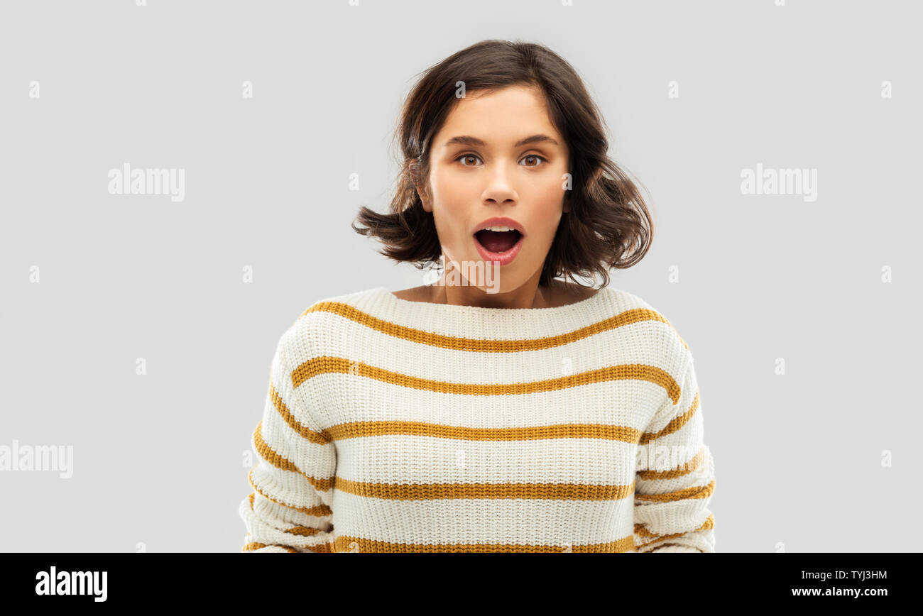 Embarrassed shocked young woman hi-res stock photography and images - Alamy