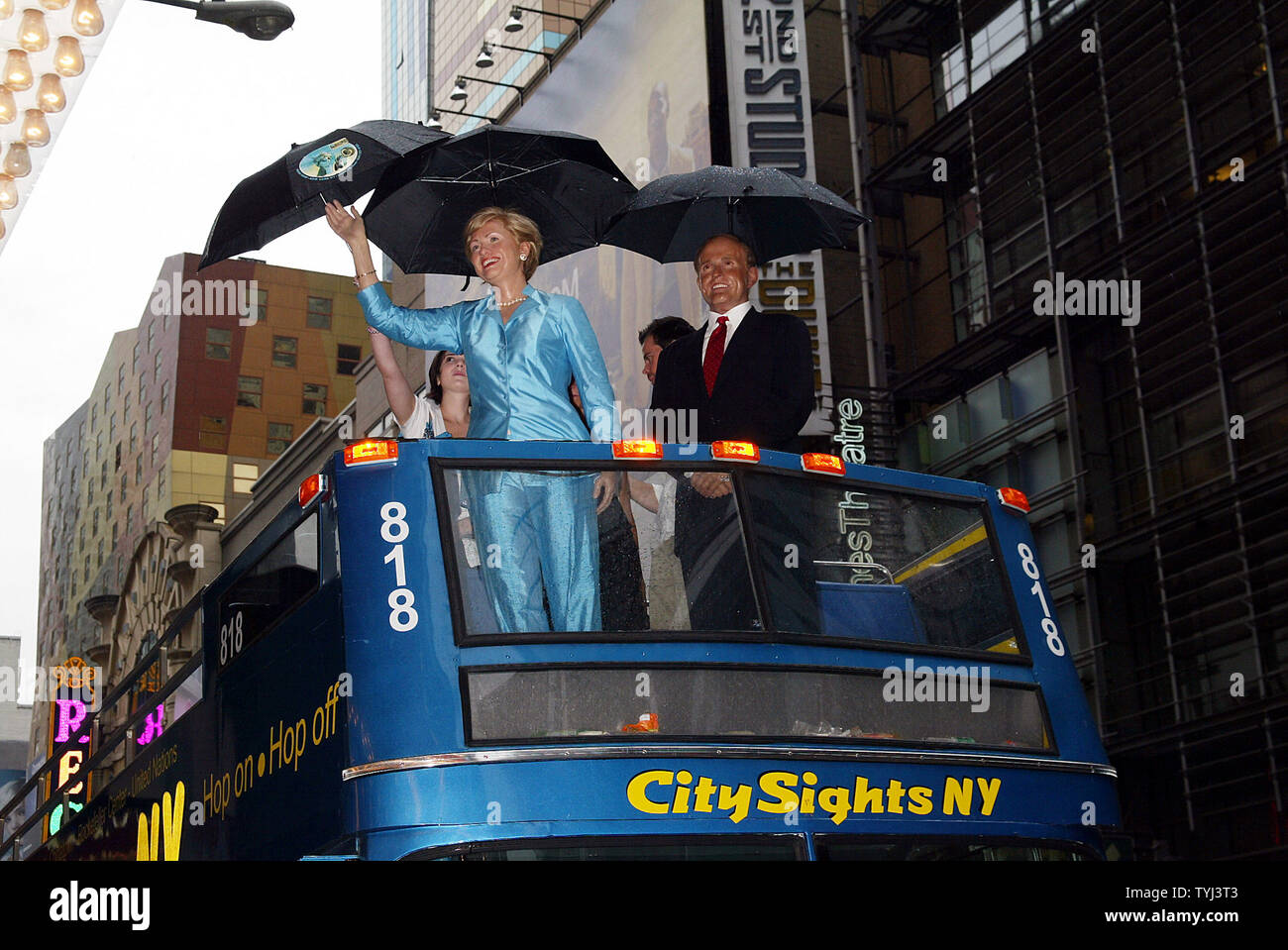 Hillary Clinton and Rudolph Giuliani wax figures pose on top of a ...