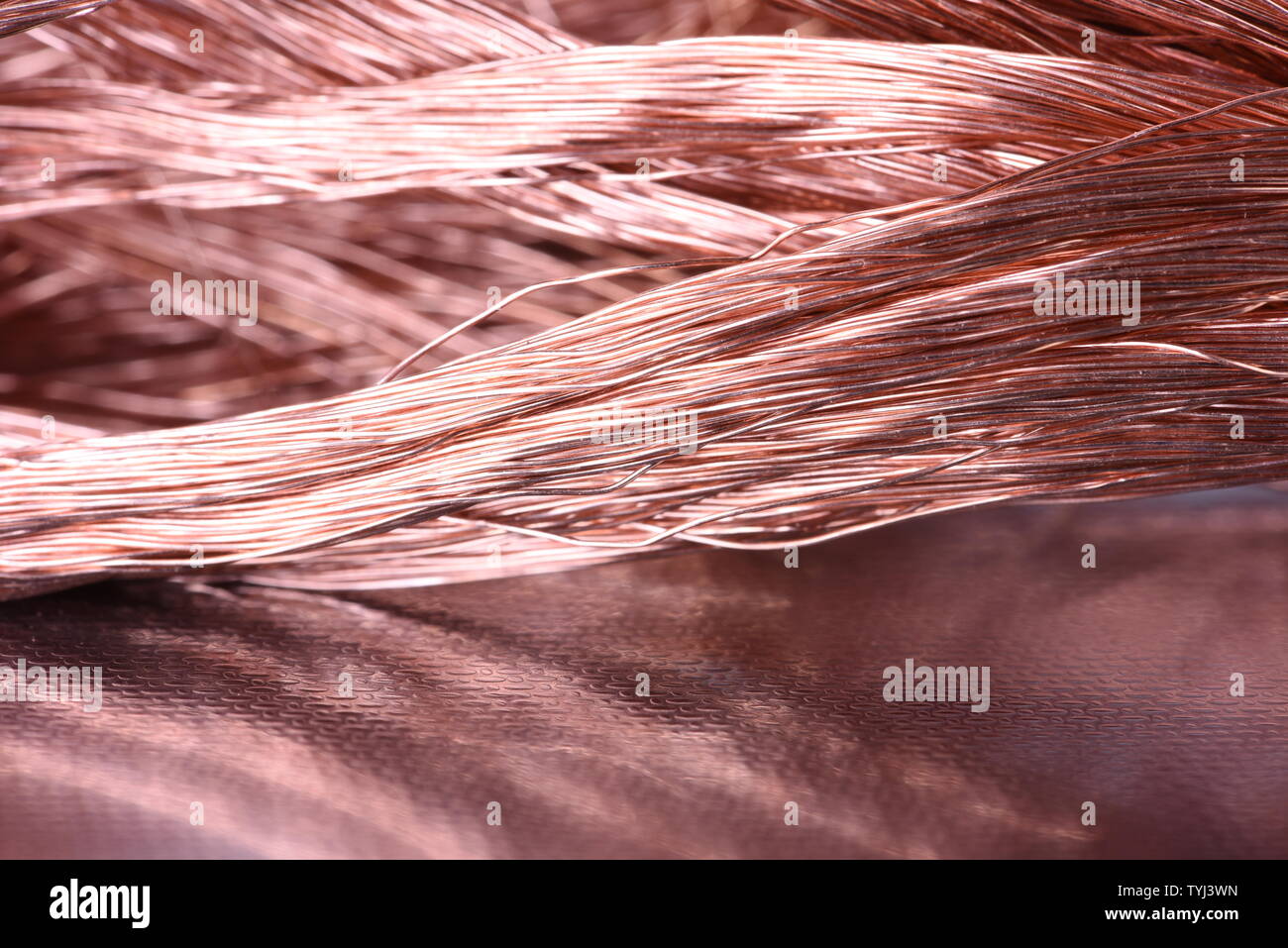 Copper wire raw materials and metals industry closeup on metal ...