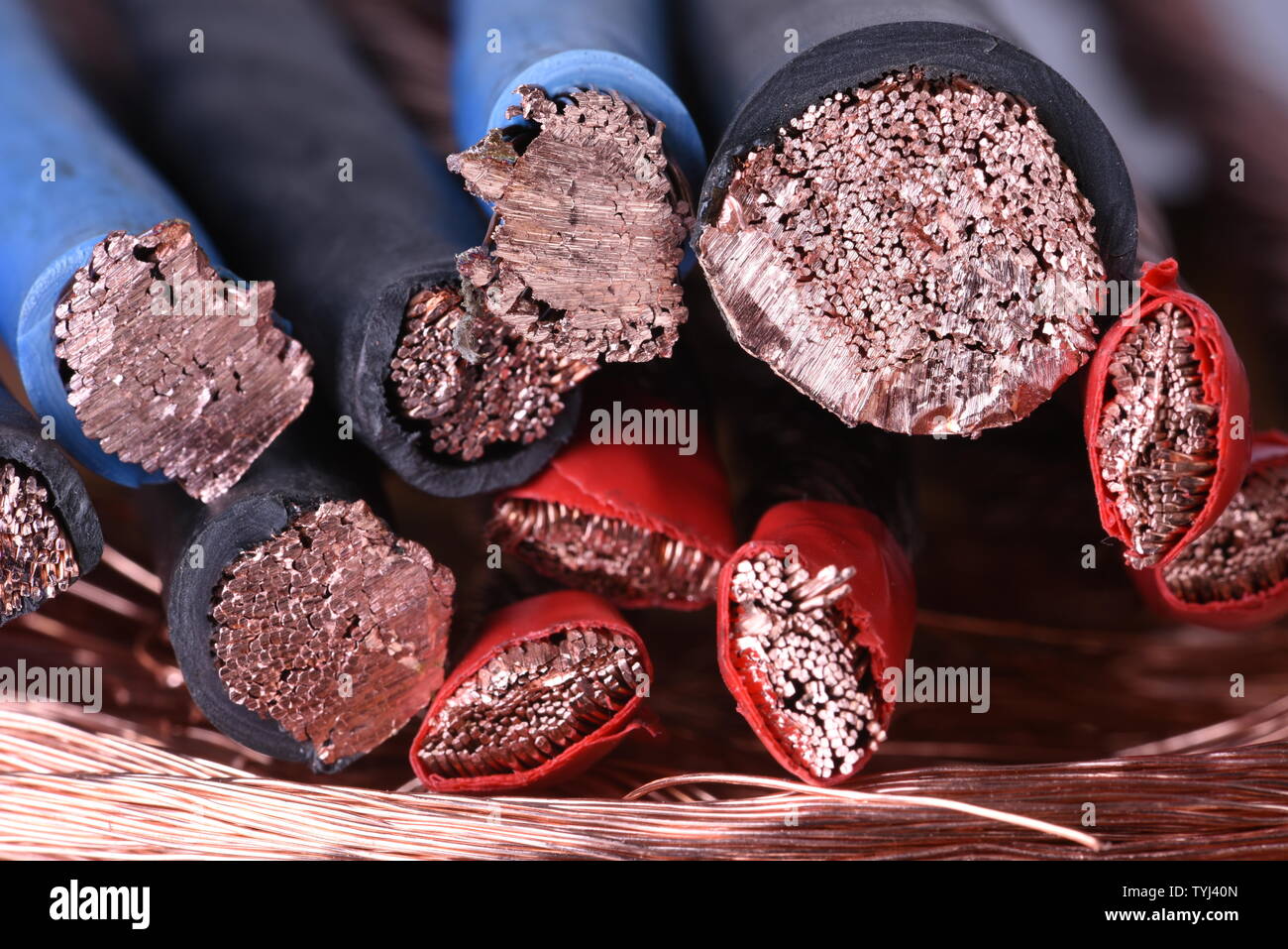 Copper electric power cable close-up Stock Photo - Alamy