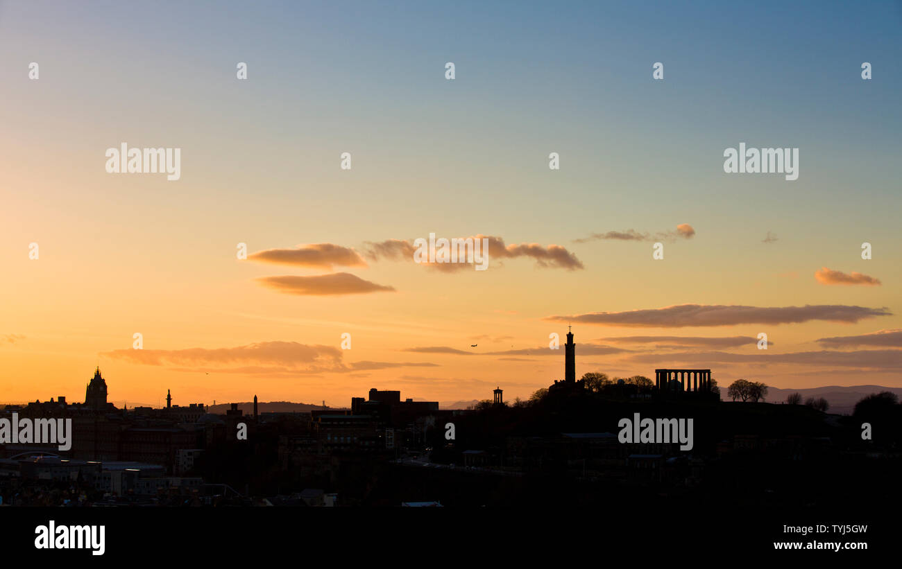 Edinburgh silhouette in the morning light Stock Photo - Alamy