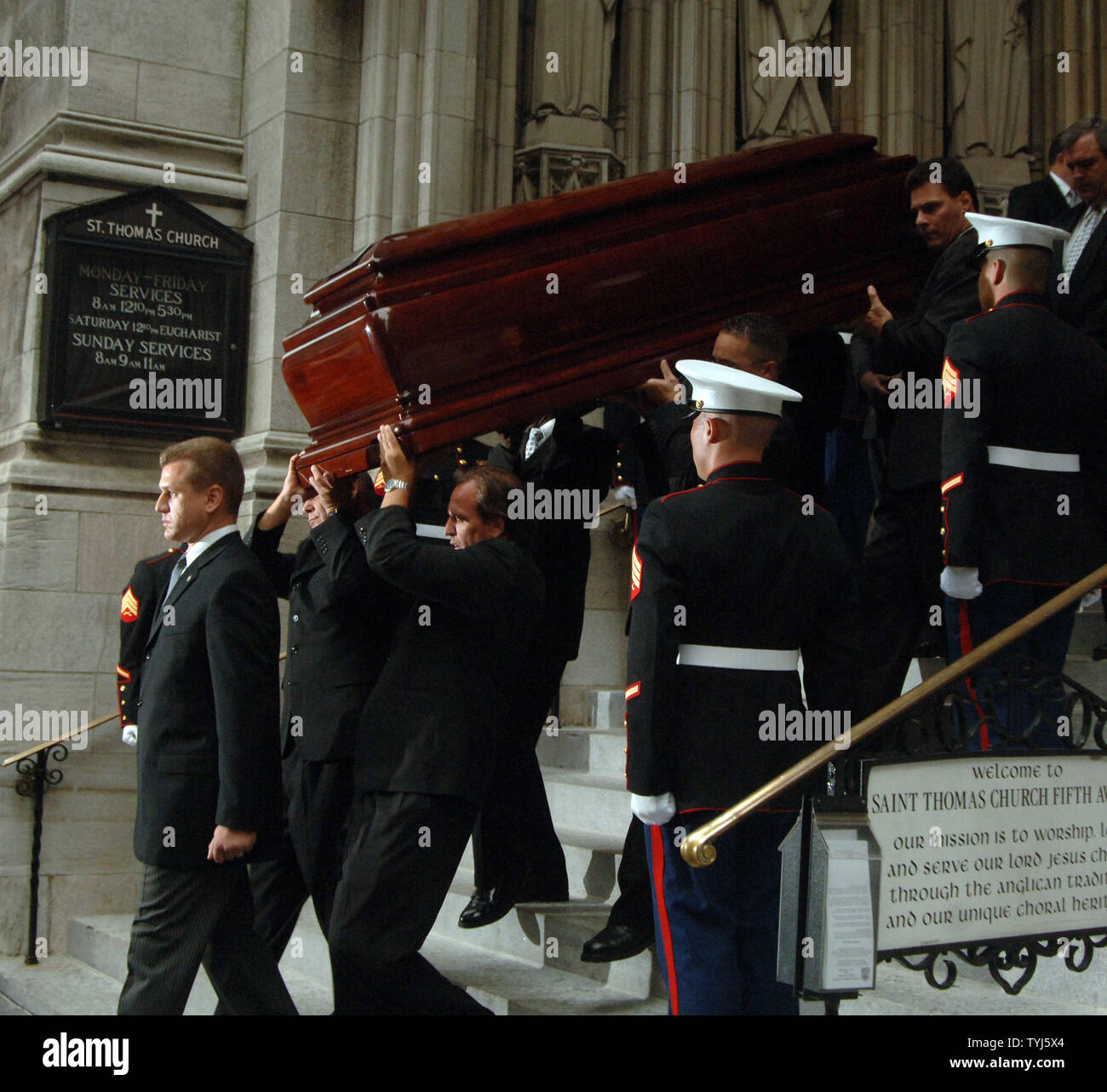 Pallbearers carry the casket of New York socialite Brooke Astor after ...