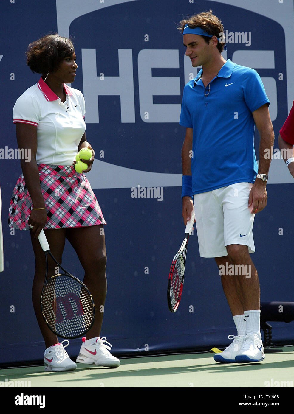 Serena Williams and Roger Federer take part in the Arthur Ashe Kids Day ...