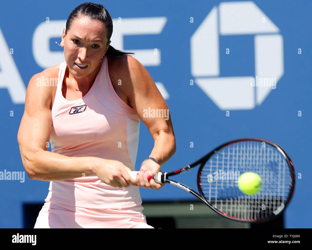 Jelena Jankovic hits a backhand in the second set of her match against ...