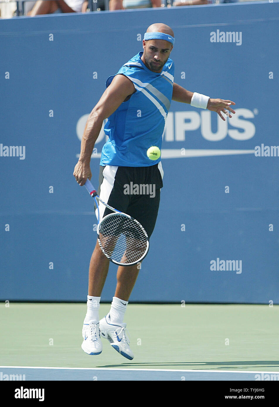James Blake of the USA plays against Michael Russell of the USA during ...