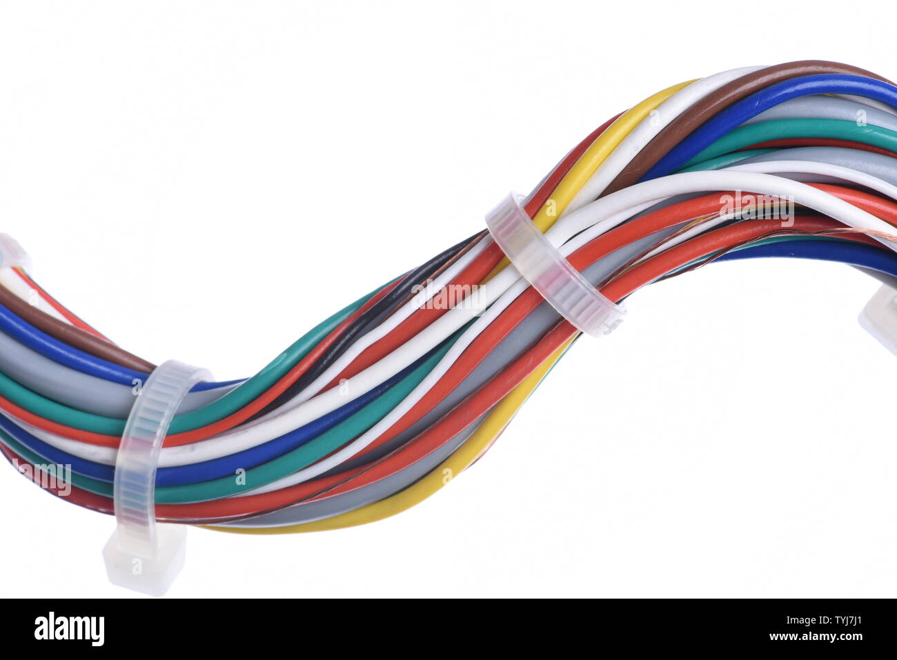 Bundle electric colorful cable with ties wire isolated on white ...