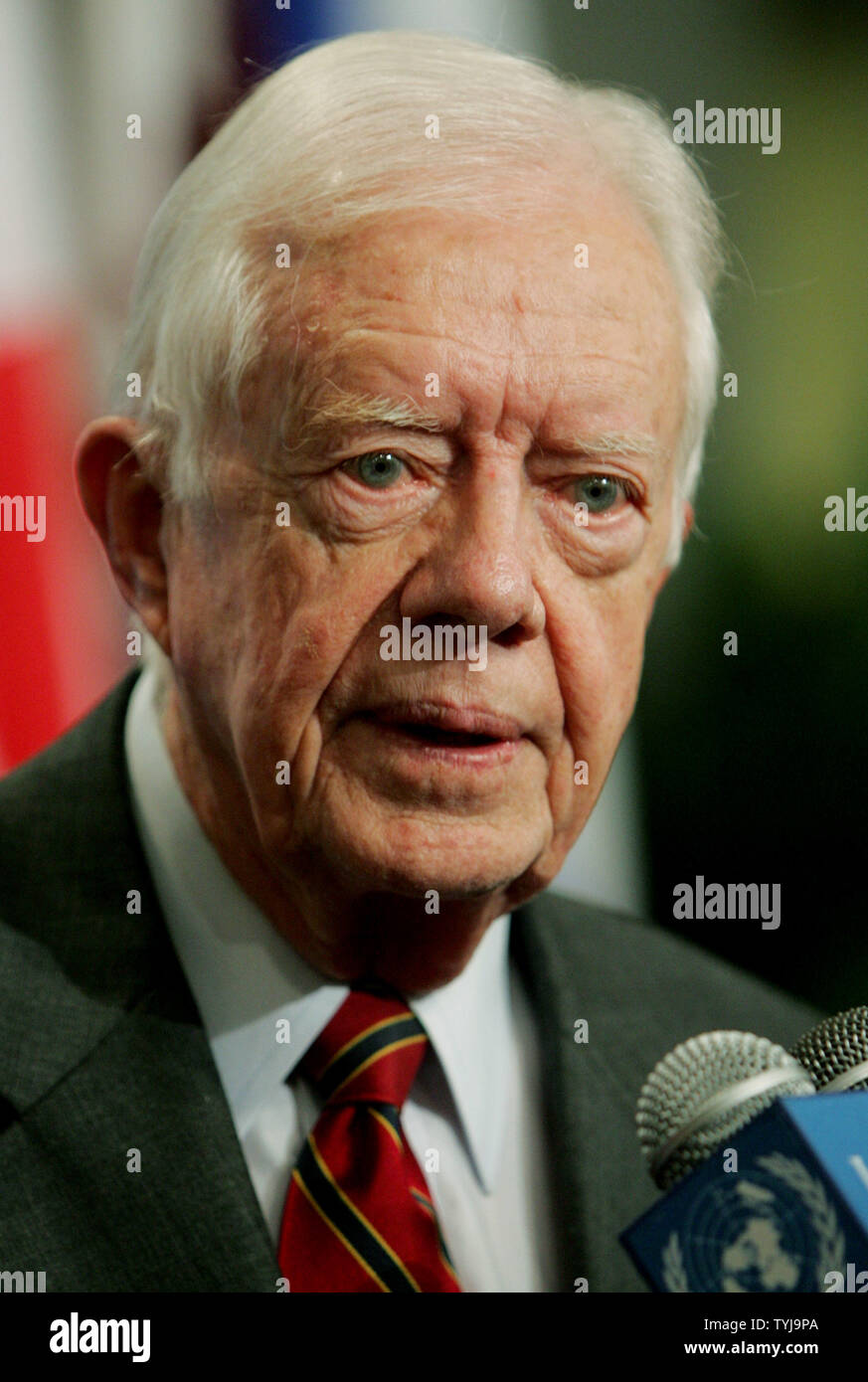 Former U.S. president Jimmy Carter speaks to the press following his ...