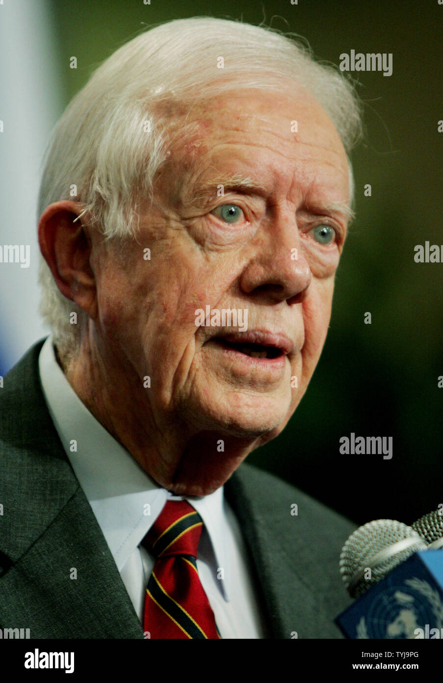 Former U.S. president Jimmy Carter speaks to the press following his ...