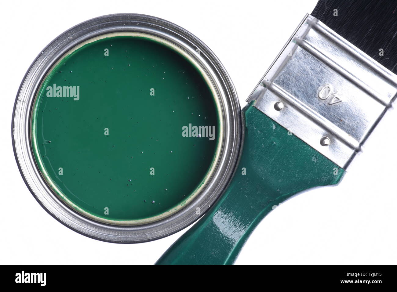 Green paint can with brush isolated on a white background Stock Photo ...