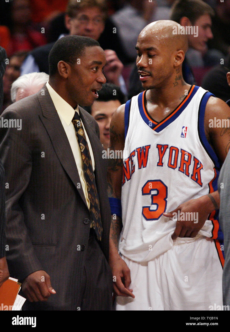 New York Knicks Stephon Marbury and head coach Isiah Thomas talk late ...