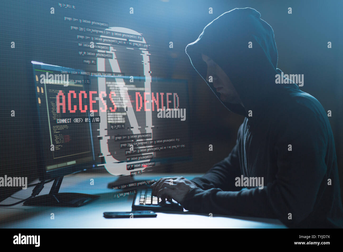 hacker with access denied messages on computer Stock Photo - Alamy
