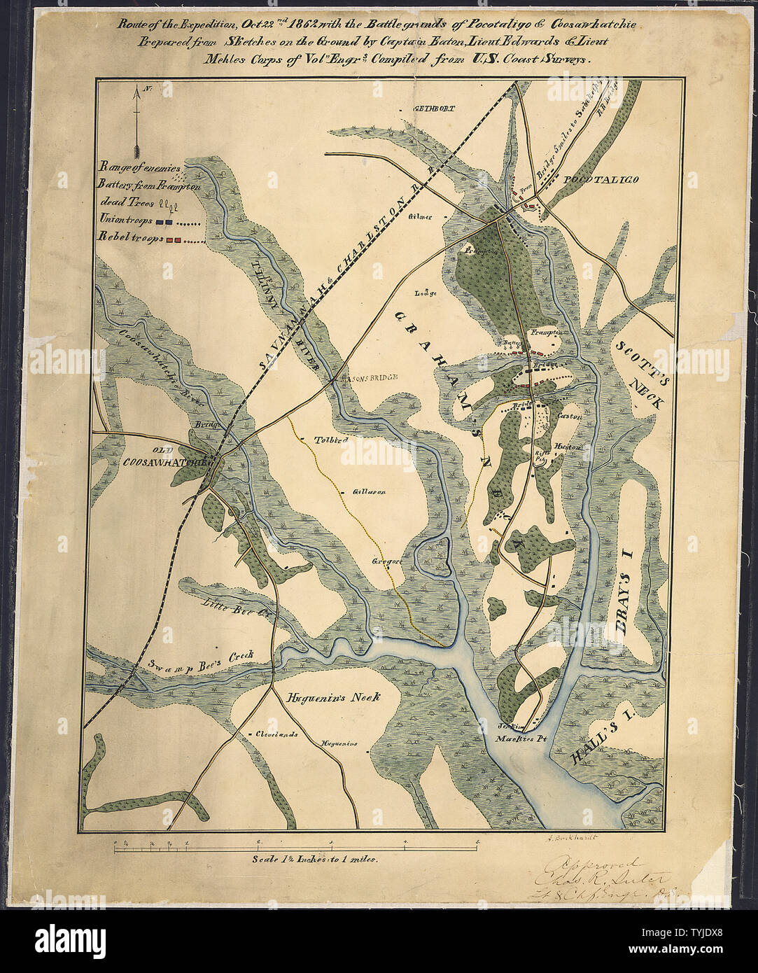 Route of the Expedition, Oct. 22nd, 1862, with the Battle grounds of ...