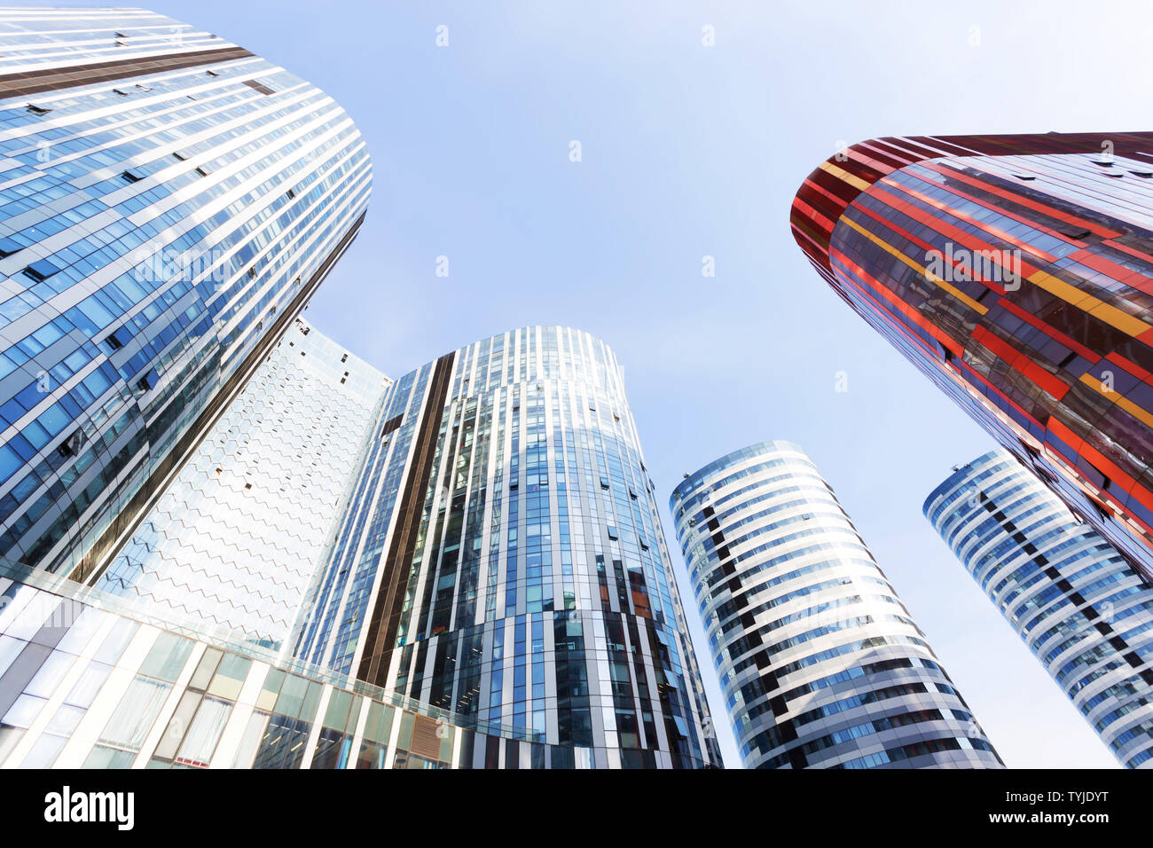 up looking the modern business office building exterior and sky Stock ...