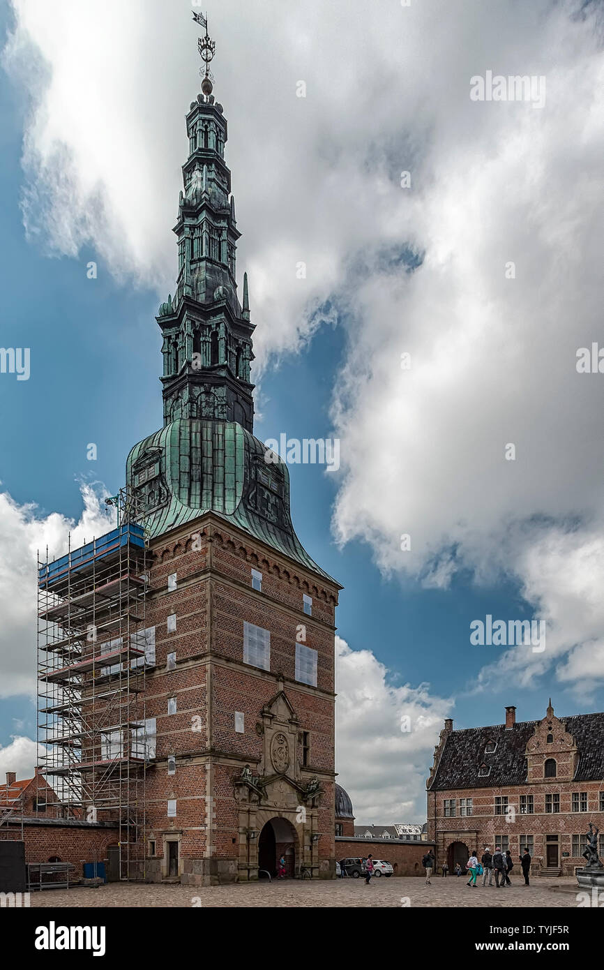 HILLEROD, DENMARK - MAY 18, 2019: Tourists at Frederiksborg castle, one ...