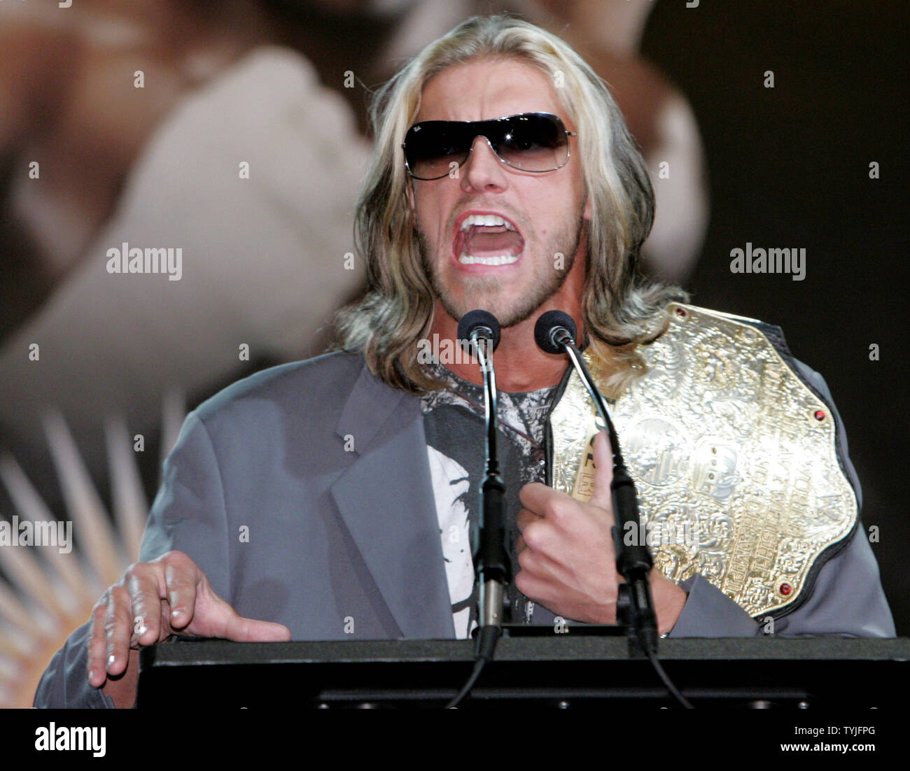 Pro wrestler Adam Copeland, who goes by the name Edge, speaks during ...