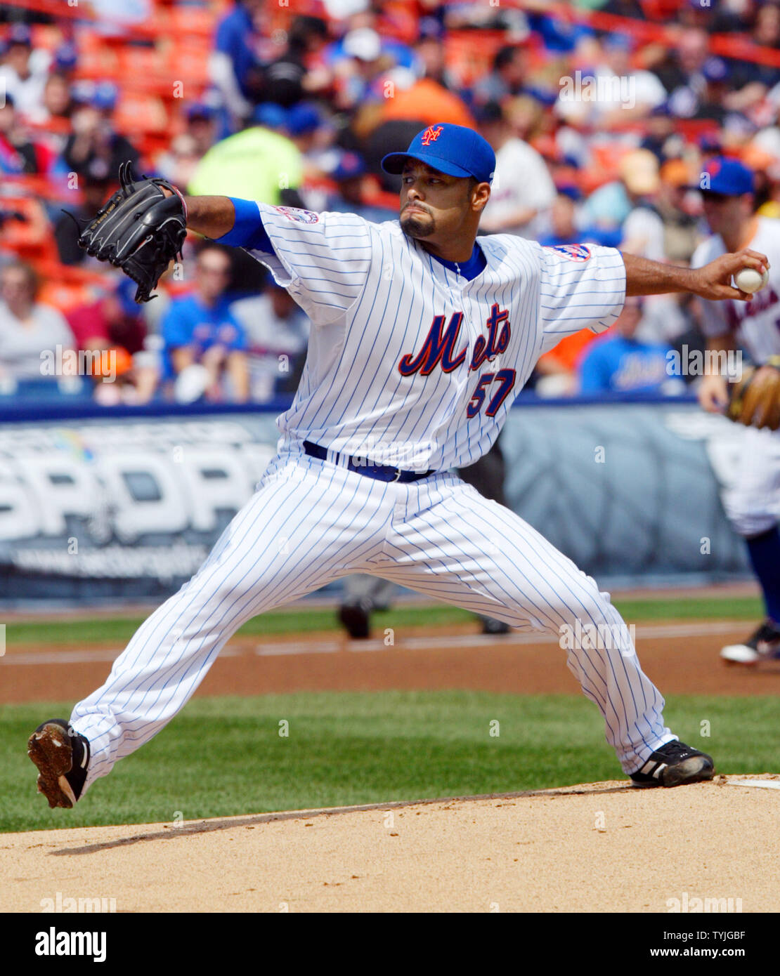 New York Mets starting pitcher Johan Santana throws a pitch in the ...