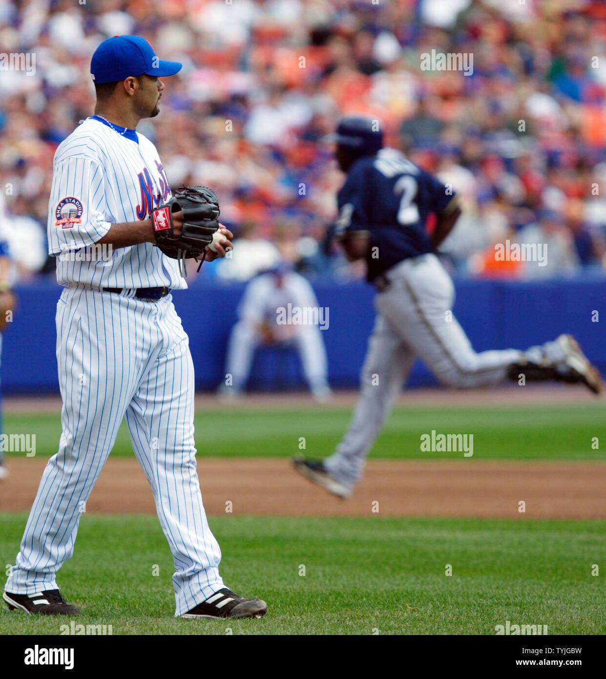 New York Mets starting pitcher Johan Santana watches Milwaukee Brewers ...