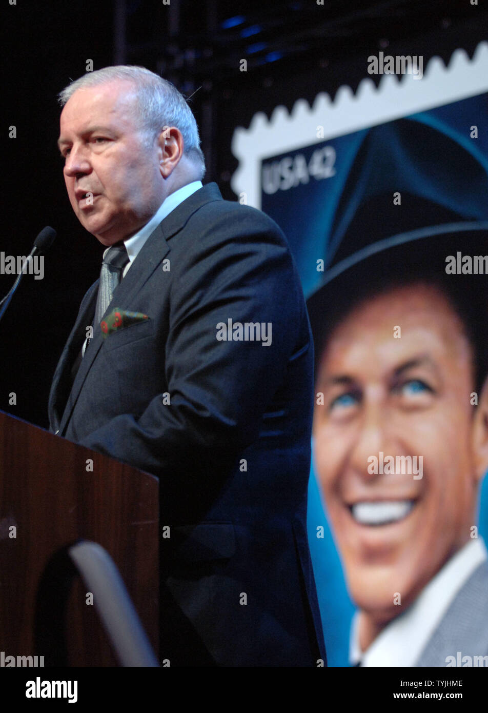 Frank Sinatra Jr. speaks at a U.S.Postal Service ceremony launching a ...