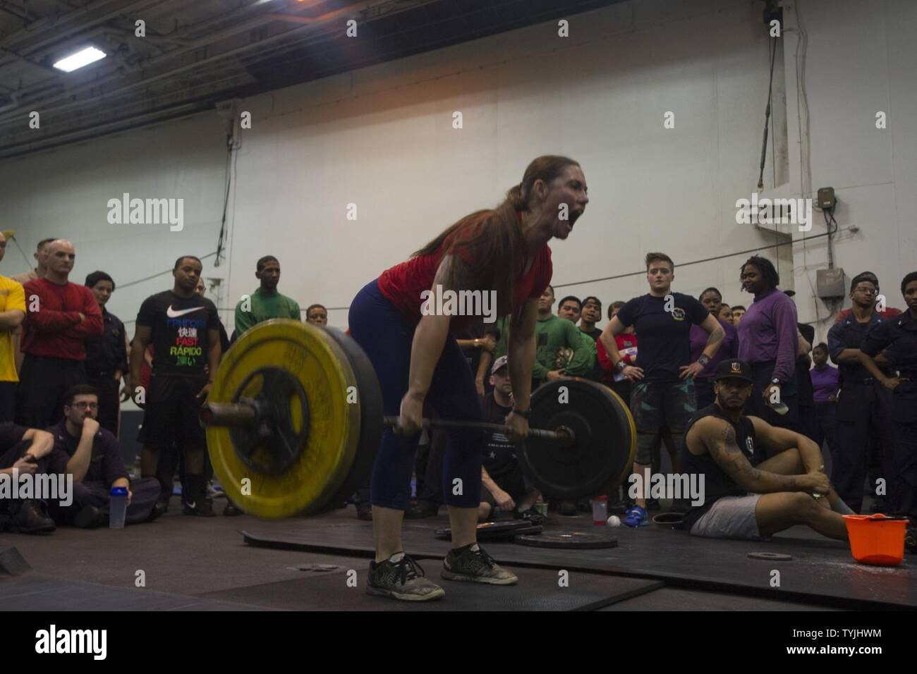 GULF (Nov. 11, 2016) Petty Officer 1st Class Corinna Benz lifts weights ...