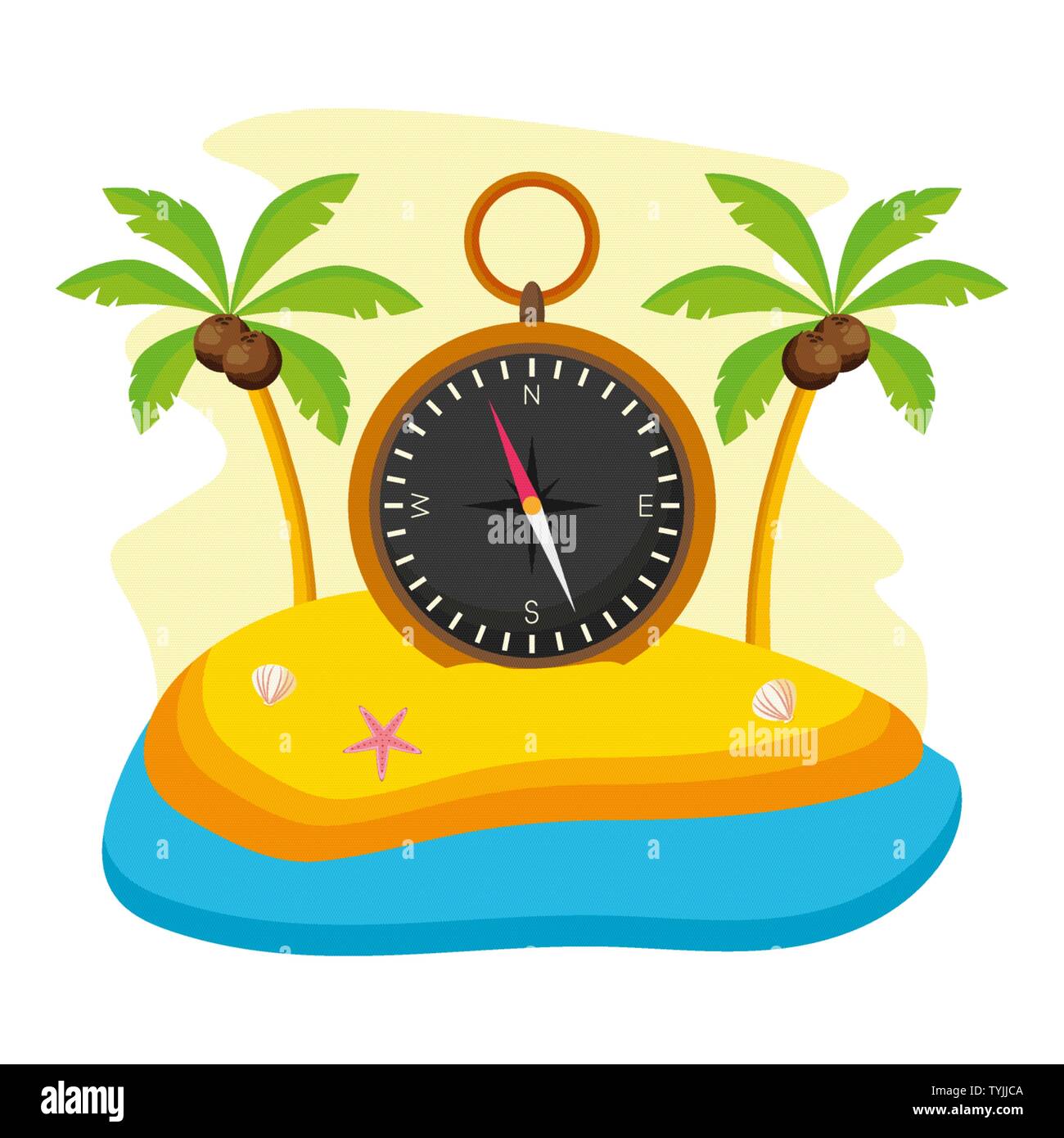 summer time holiday beach compass palms sand Stock Vector Image & Art ...