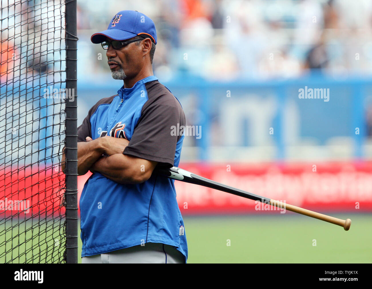 New York Mets interim manager Jerry Manuel stands in the infield at ...