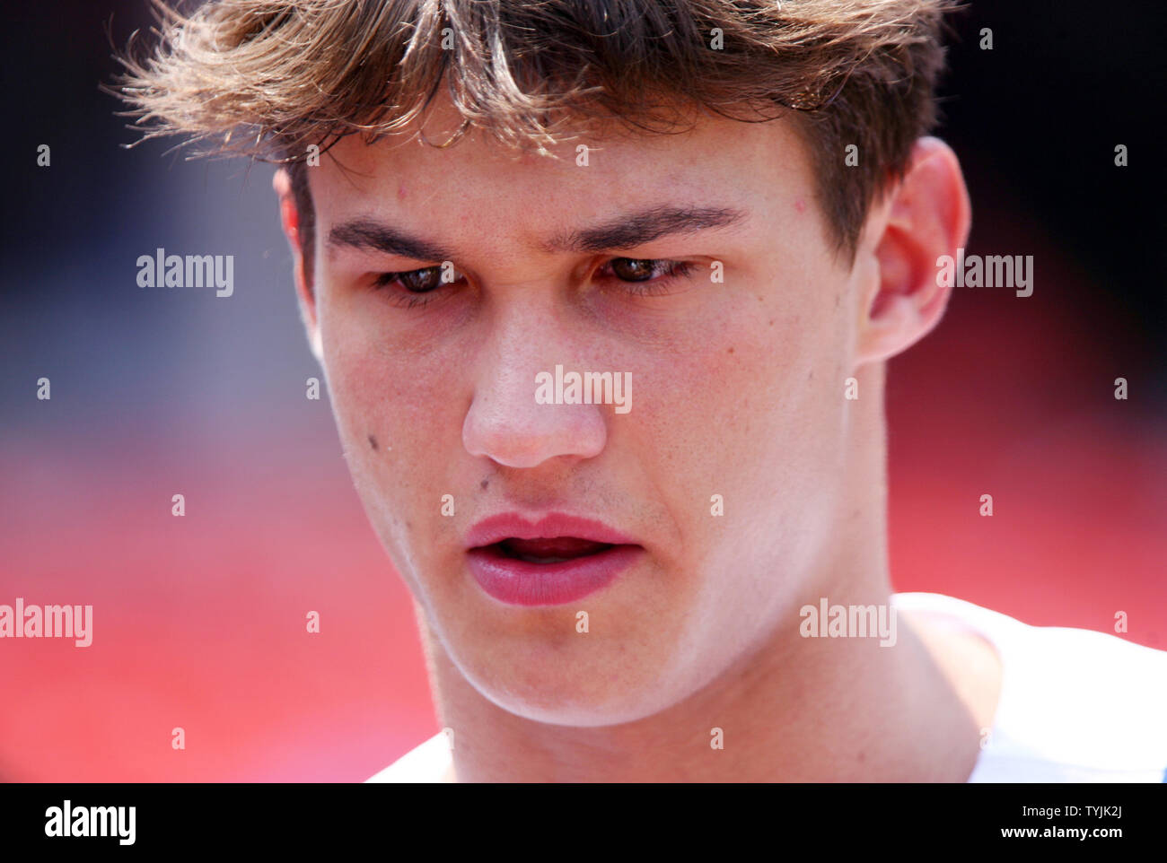 New York Knicks first round draft pick Danilo Gallinari stands on the ...