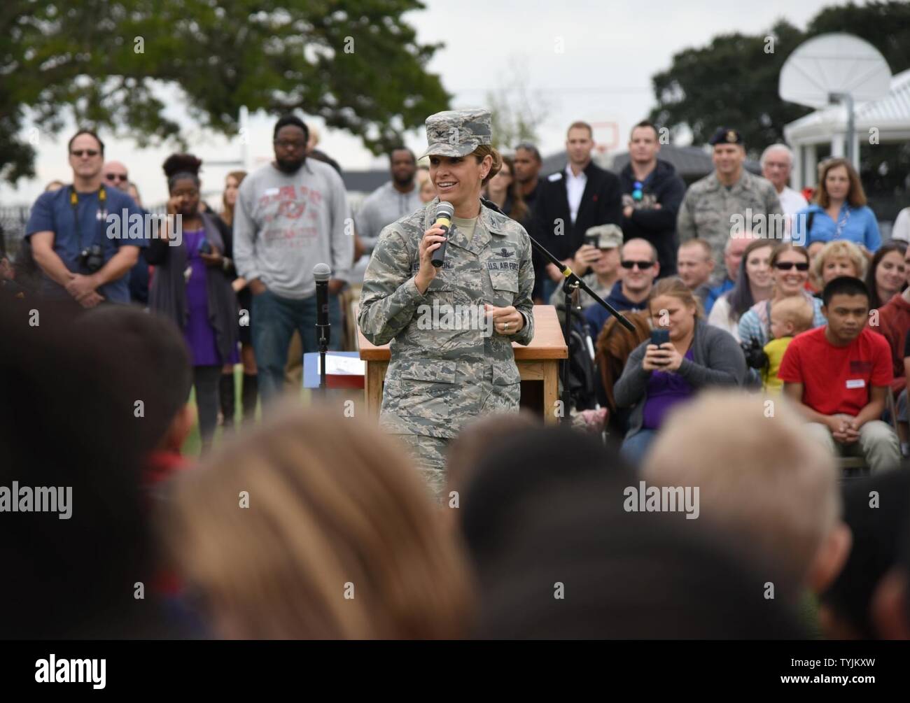 Col. Michele Edmondson, 81st Training Wing commander, delivers remarks ...
