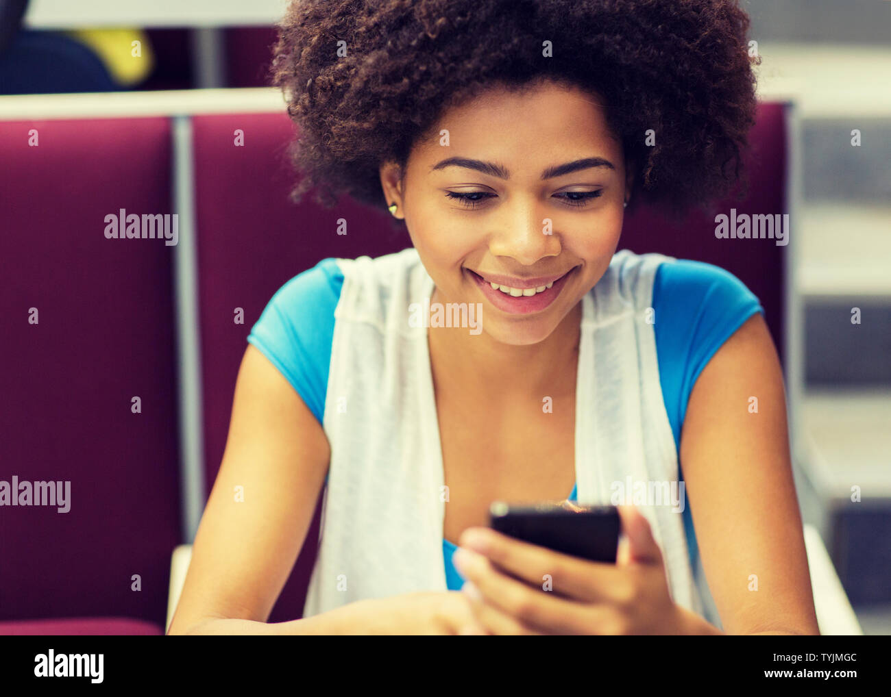 african student girl with smartphone on lecture Stock Photo - Alamy