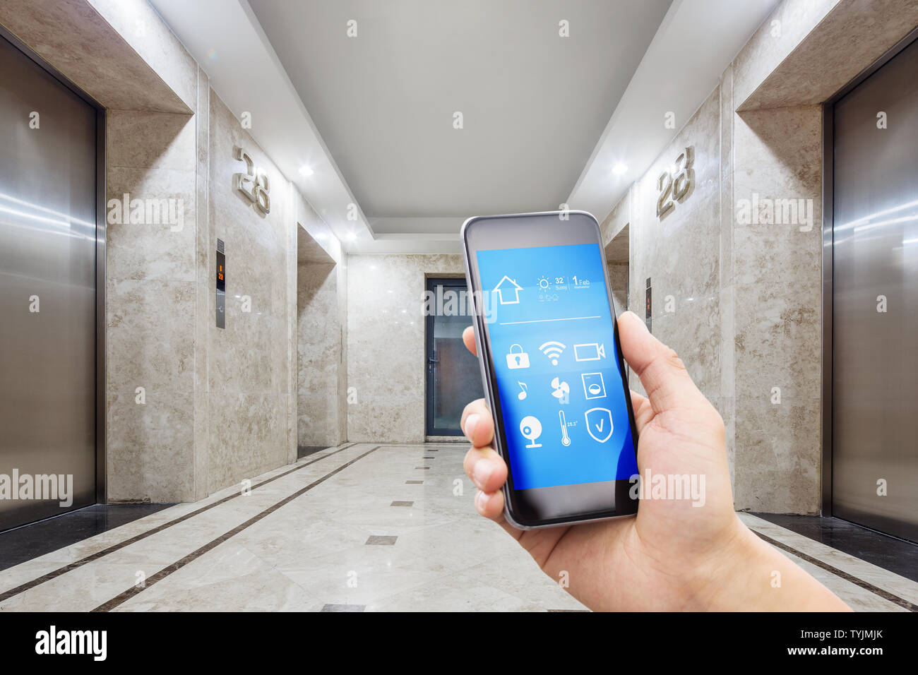 mobile phone with smart home with modern corridor Stock Photo - Alamy