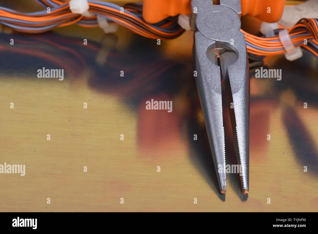 Electrical tool and components on metallic background Stock Photo - Alamy