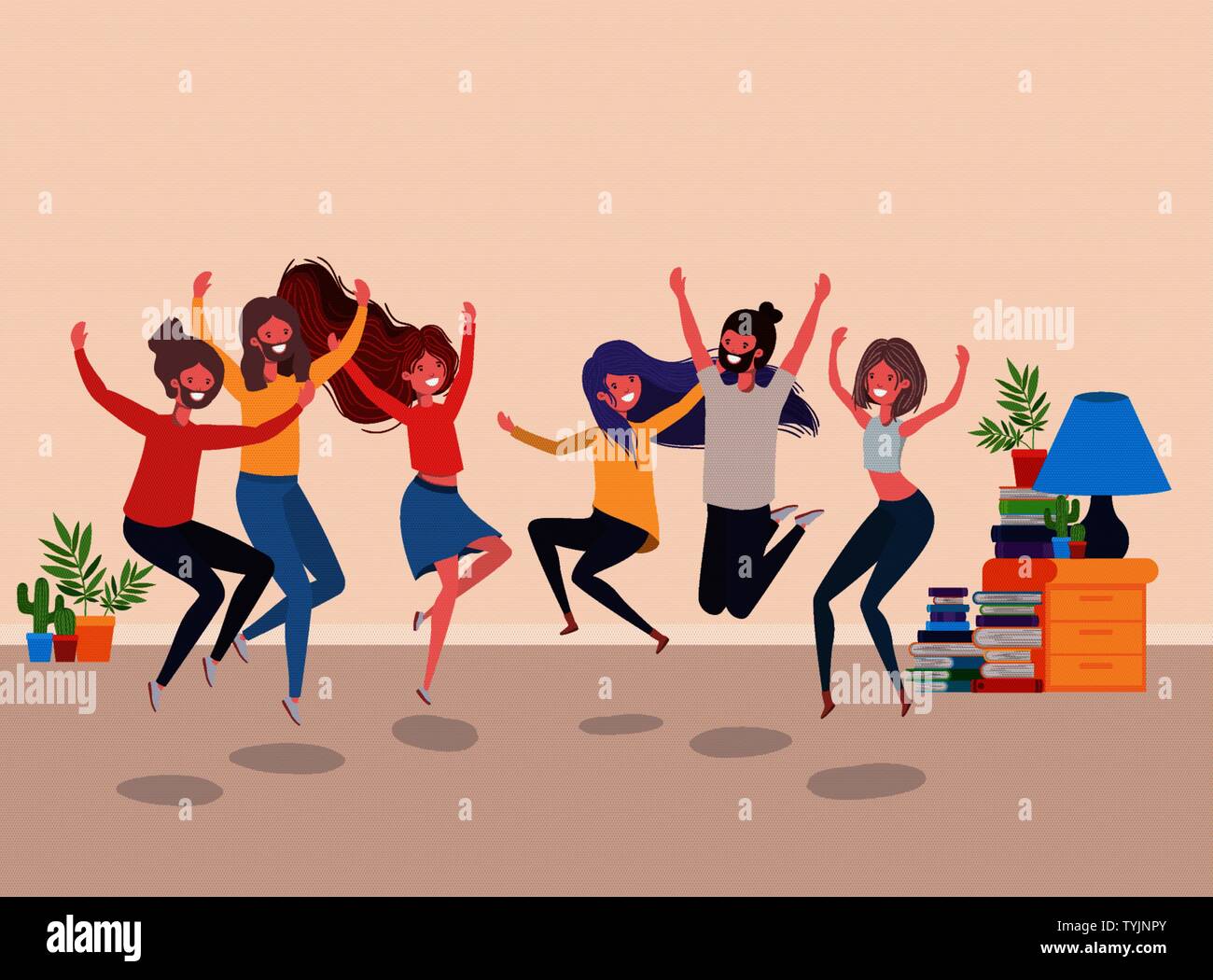 young people dancing in the livingroom Stock Vector Image & Art - Alamy