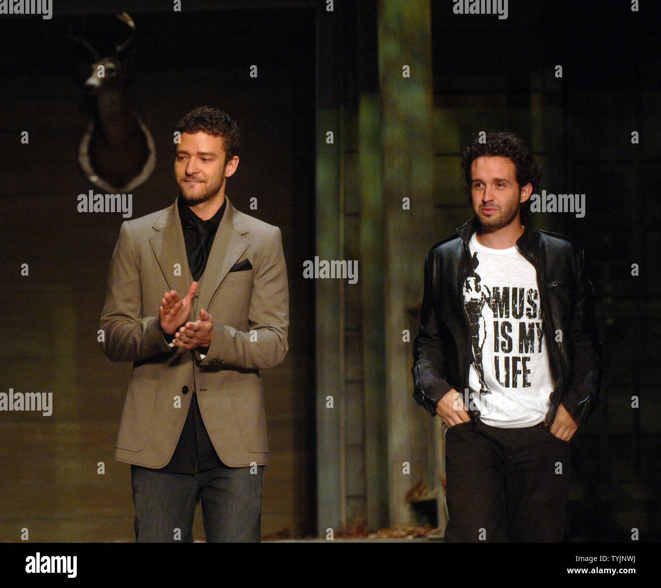 co-designers Justin Timberlake and Trace Ayala (r) take the stage after ...