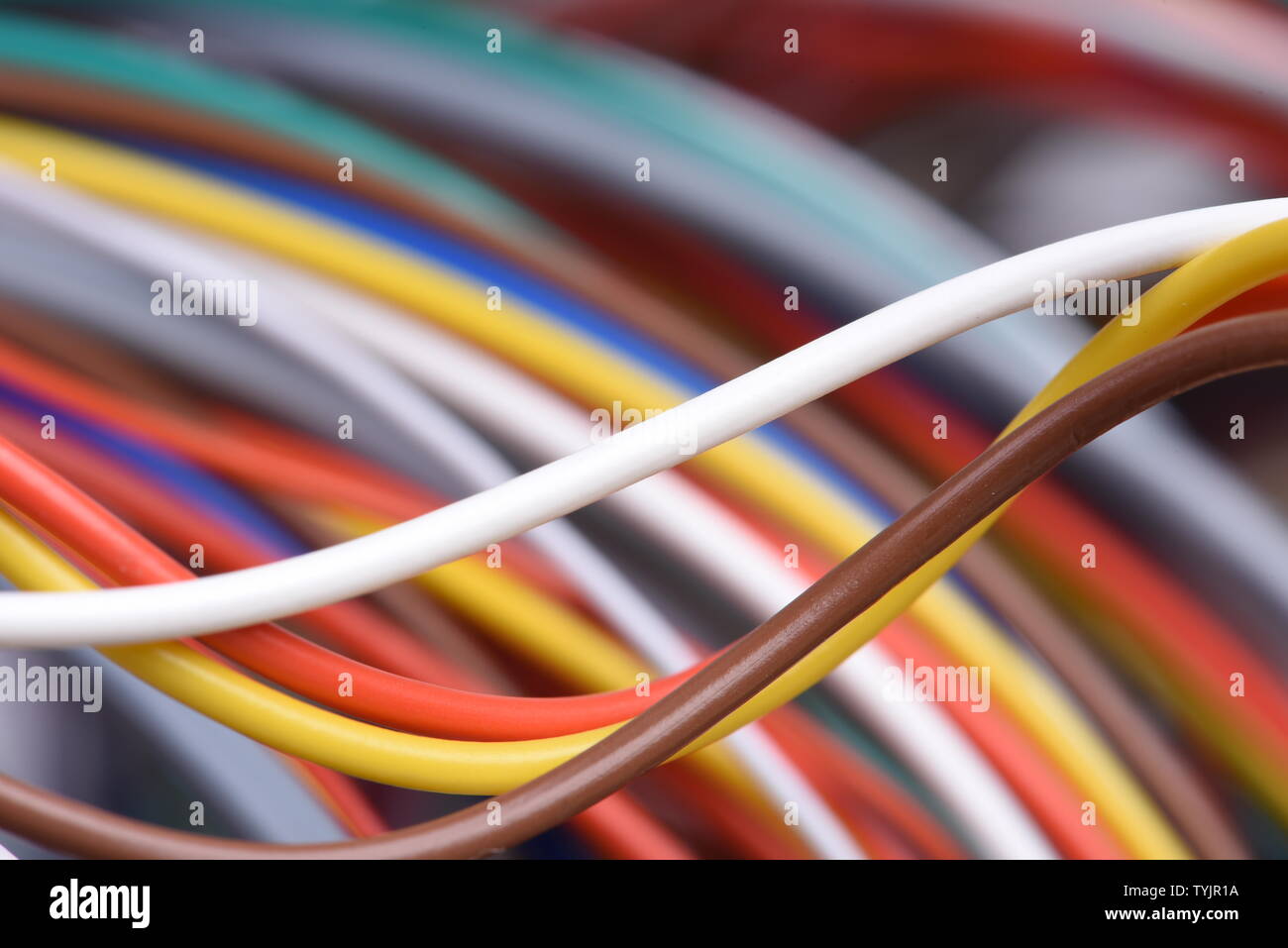 Closeup of electric cable and wire in computer network systems with ...
