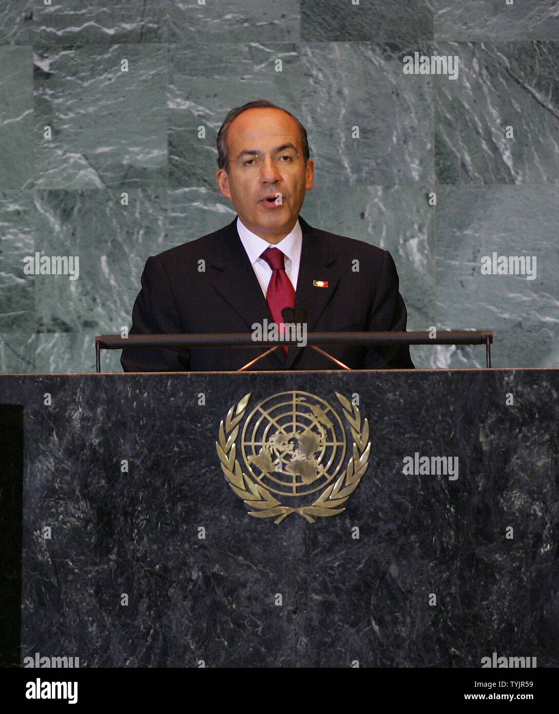 Felipe Calderon Hinojosa, President of Mexico, speaks during the 63rd ...
