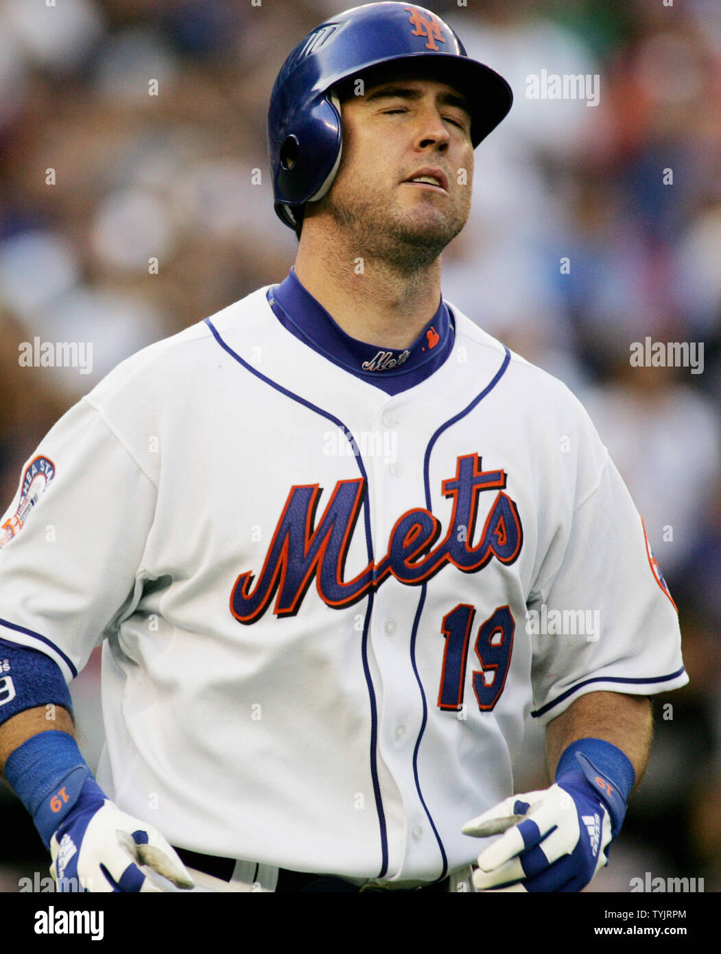 New York Mets' Ryan Church reacts after flying out for the third and ...