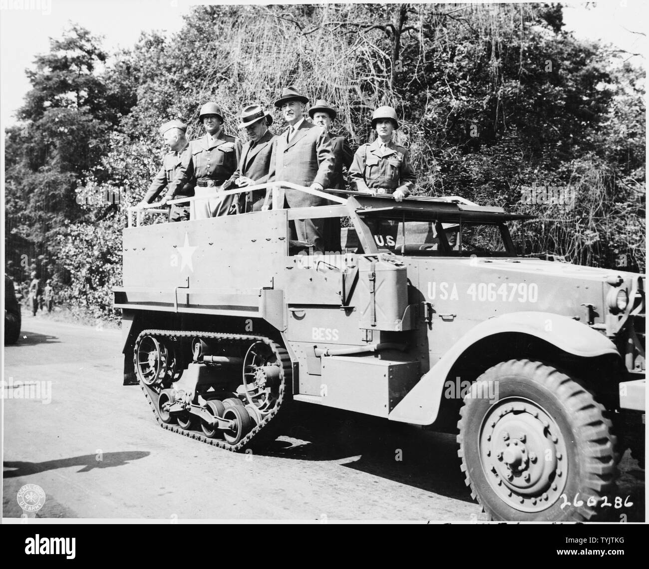 Secretary of War Henry Stimson and his party on an inspection of troops ...