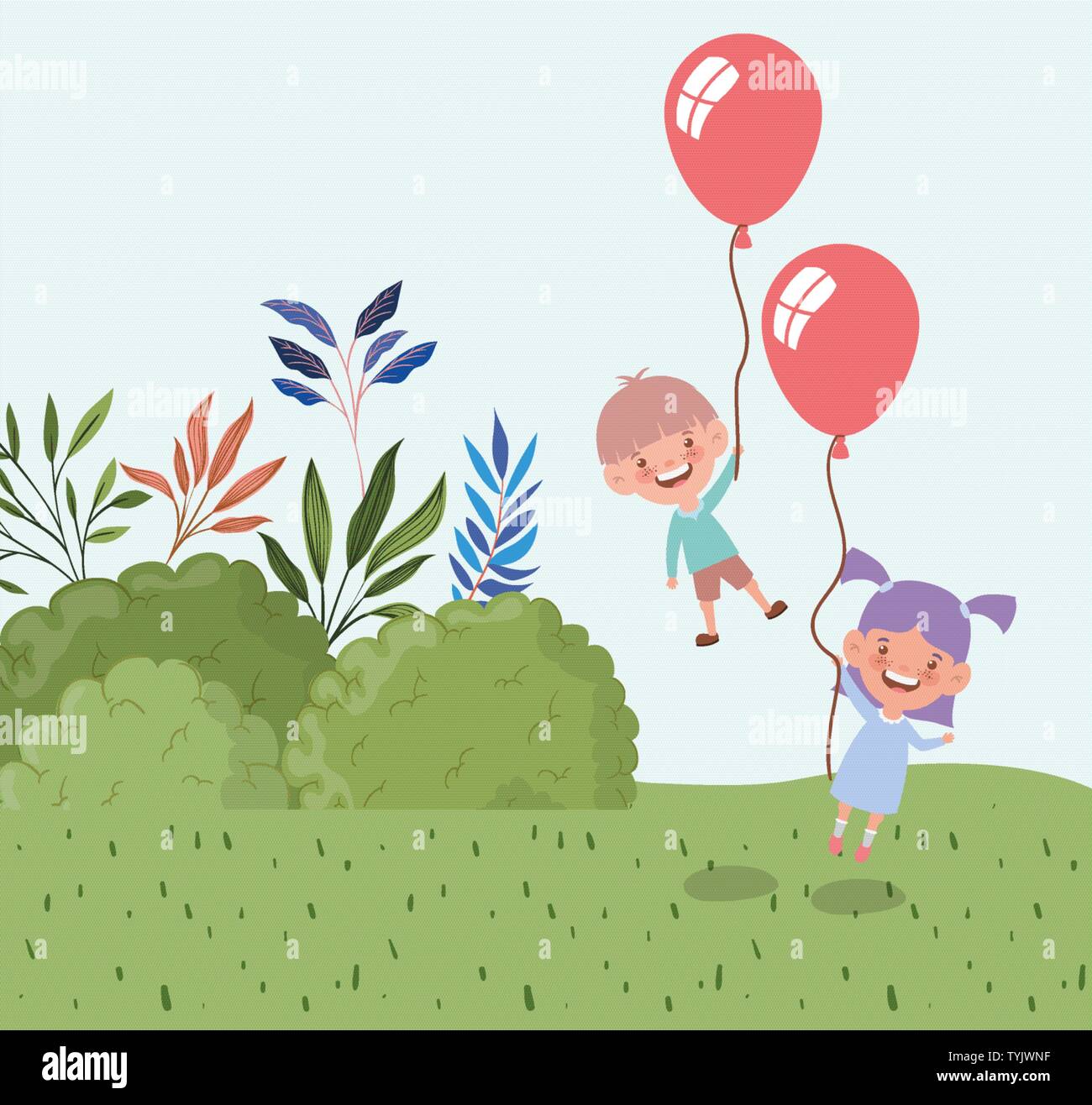 Boy girl flying balloons Stock Vector Images - Alamy