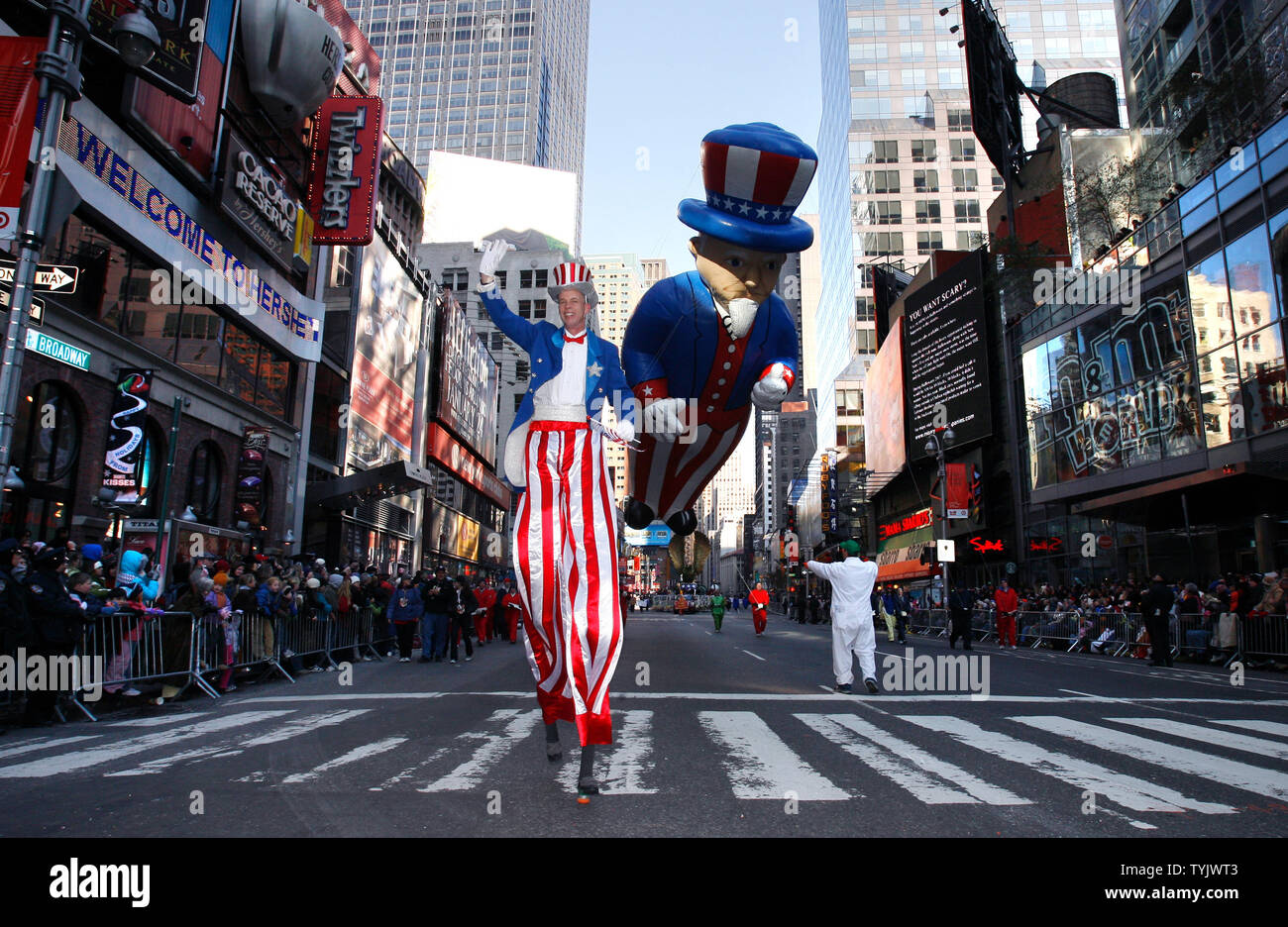 An Uncle Sam float rides down the parade route at the Macy's 82nd ...
