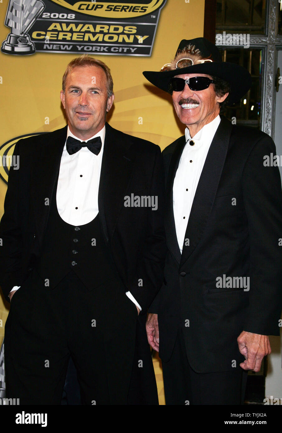 Kevin Costner (L) and Richard Petty arrive at the NASCAR Sprint Cup ...