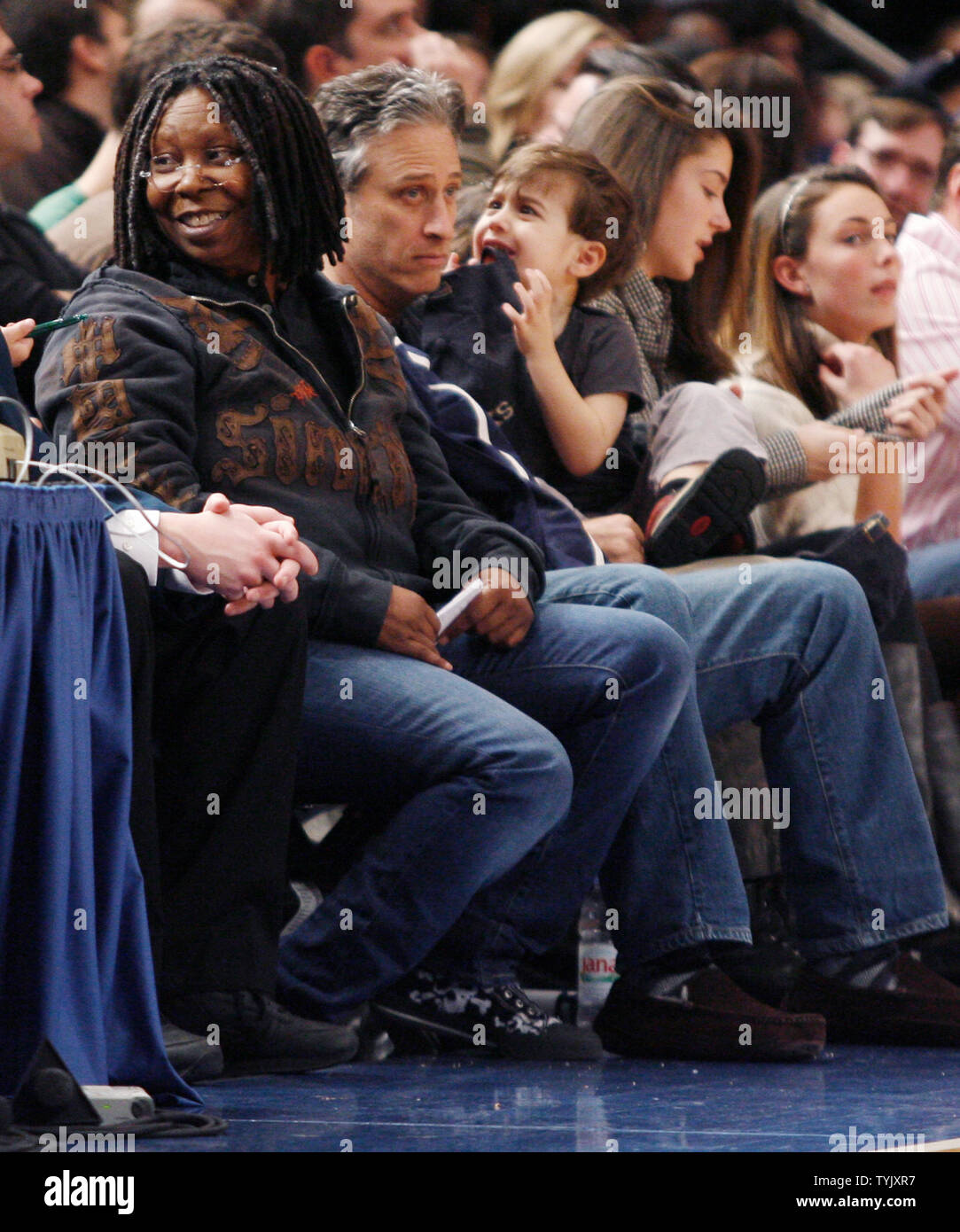 Whoopi Goldberg and Jon Stewart watch the Boston Celtics play the New ...