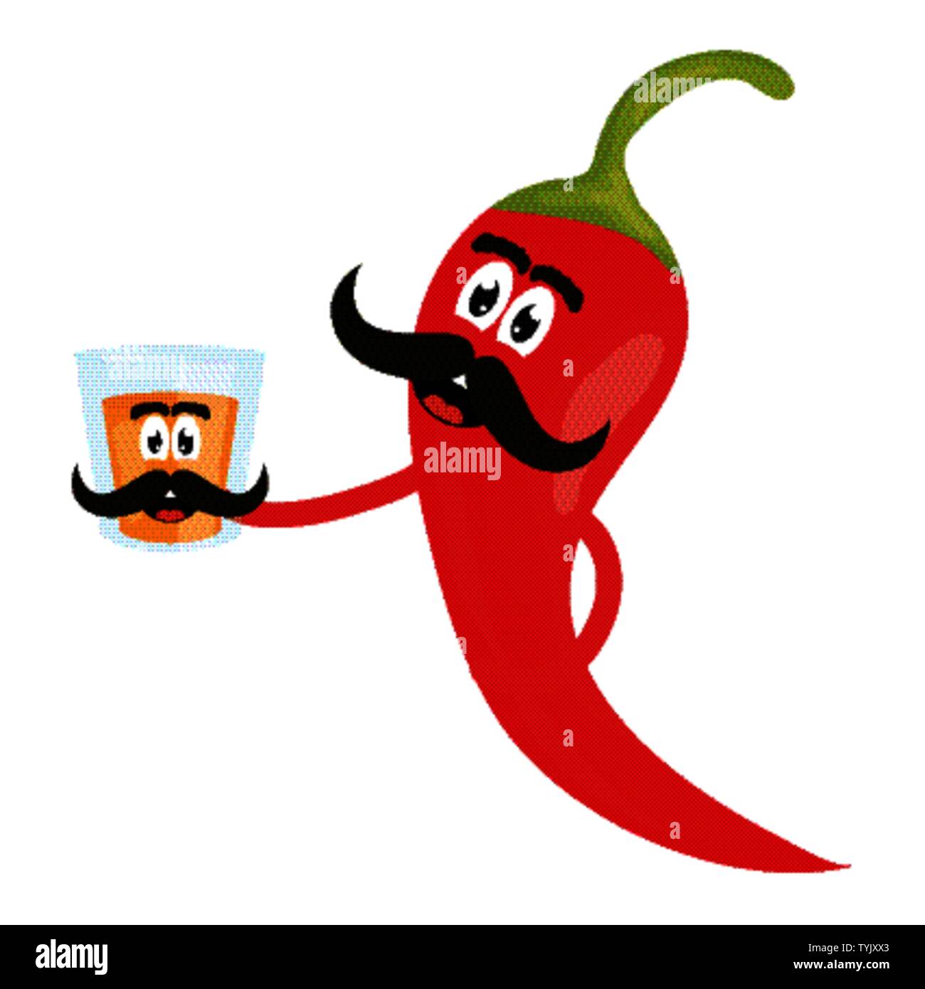 chilli pepper with tequila cup comic character vector illustration ...
