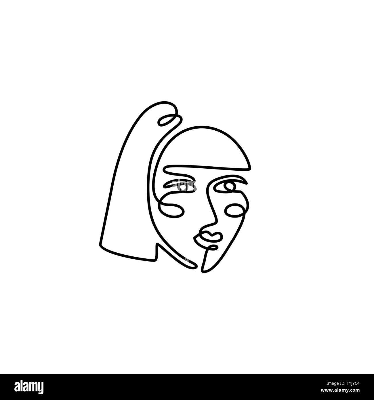 The Woman's Face Minimal Line Style. Continuous One Line drawing ...