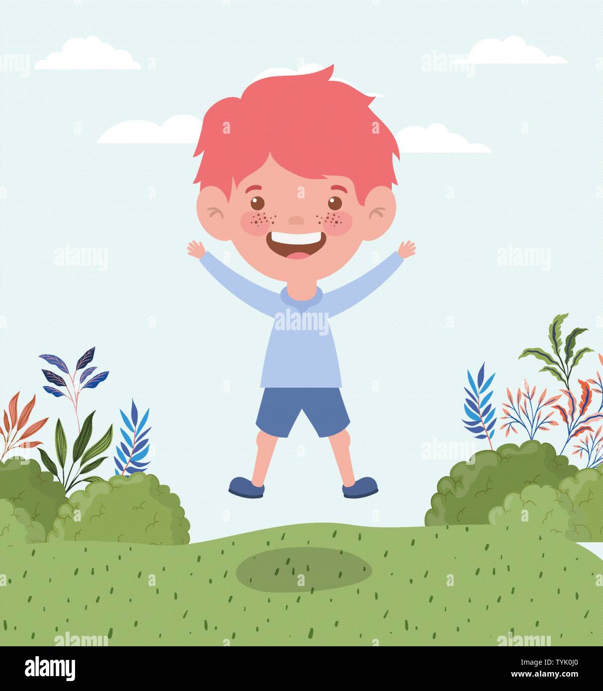 happy little boy in the landscape Stock Vector Image & Art - Alamy