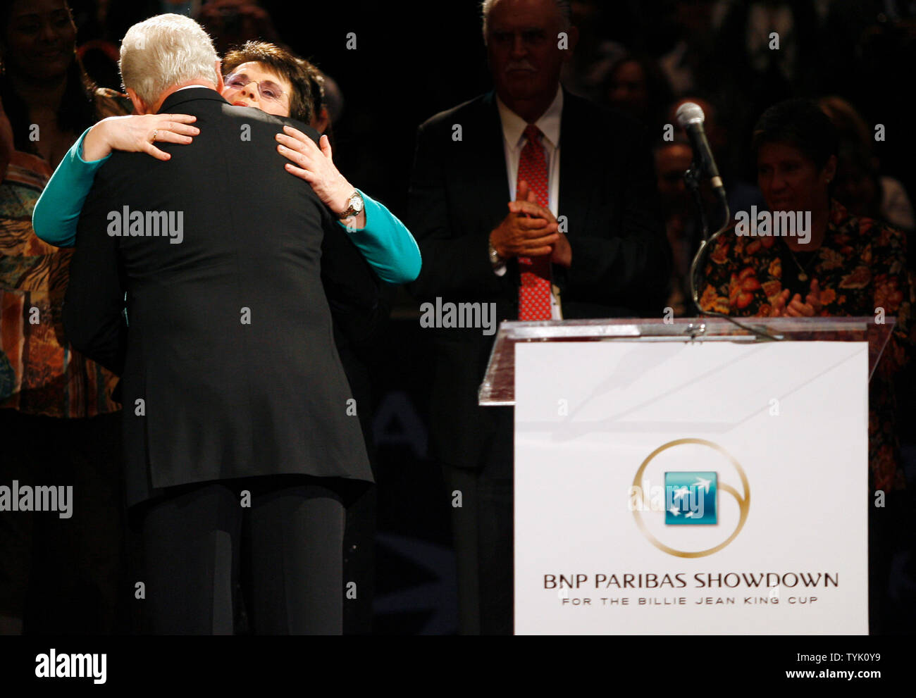 Former president Bill Clinton hugs Billie Jean King after a tribute to ...