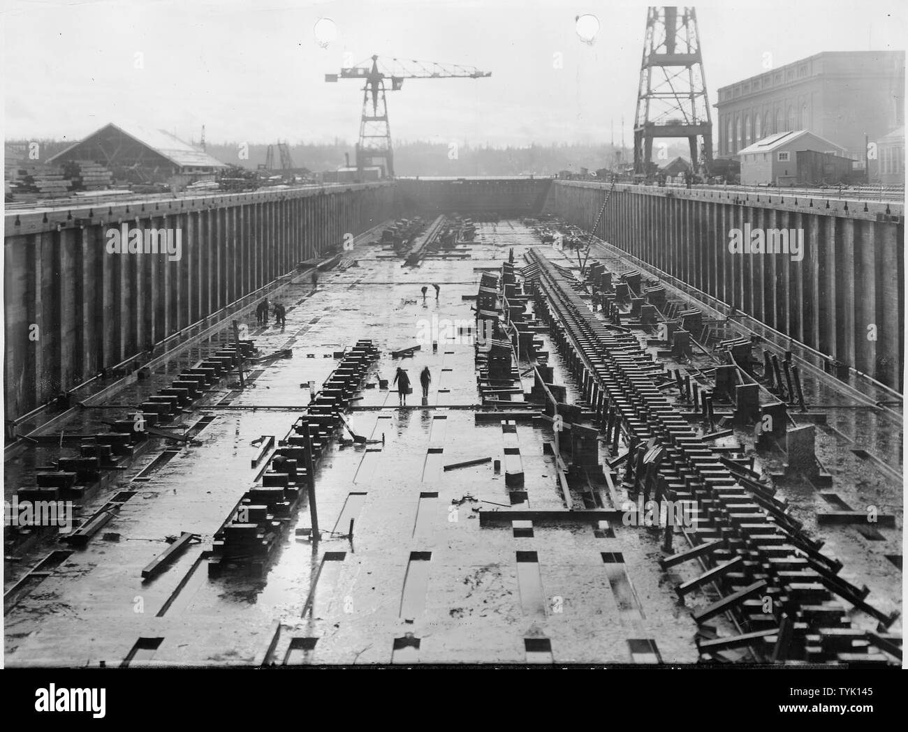 Shipbuilding Dock, general view looking south. Showing blocking of ...