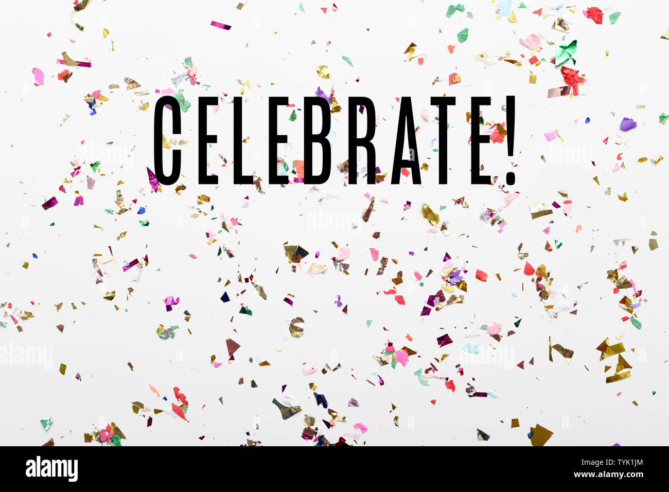 Celebrate text over glittering confetti background with copy space ...
